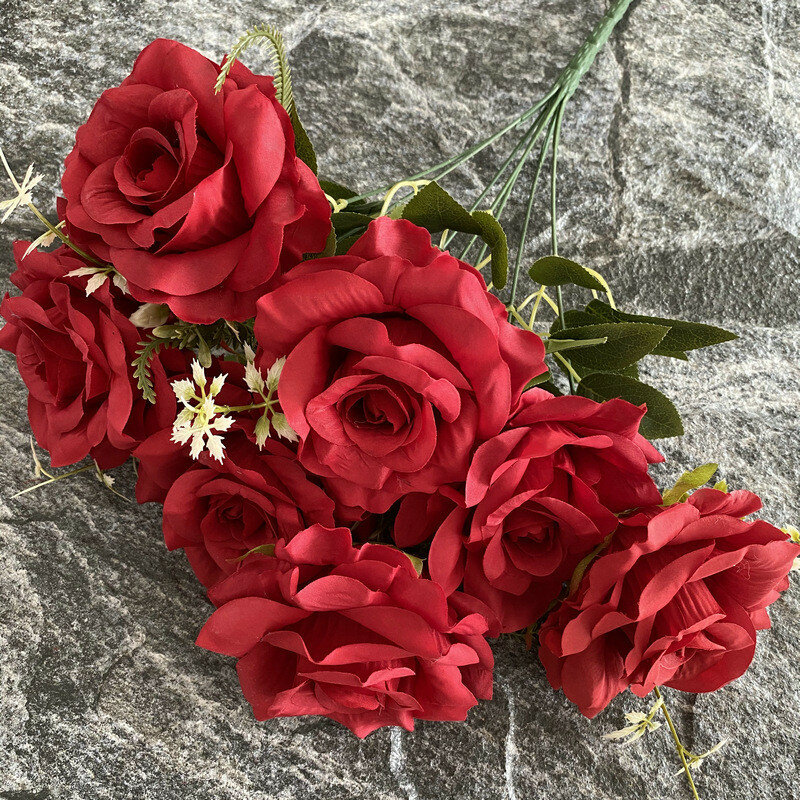 Artificial rose bouquet with 7 stems for home decor indoor plant arrangement gift china red