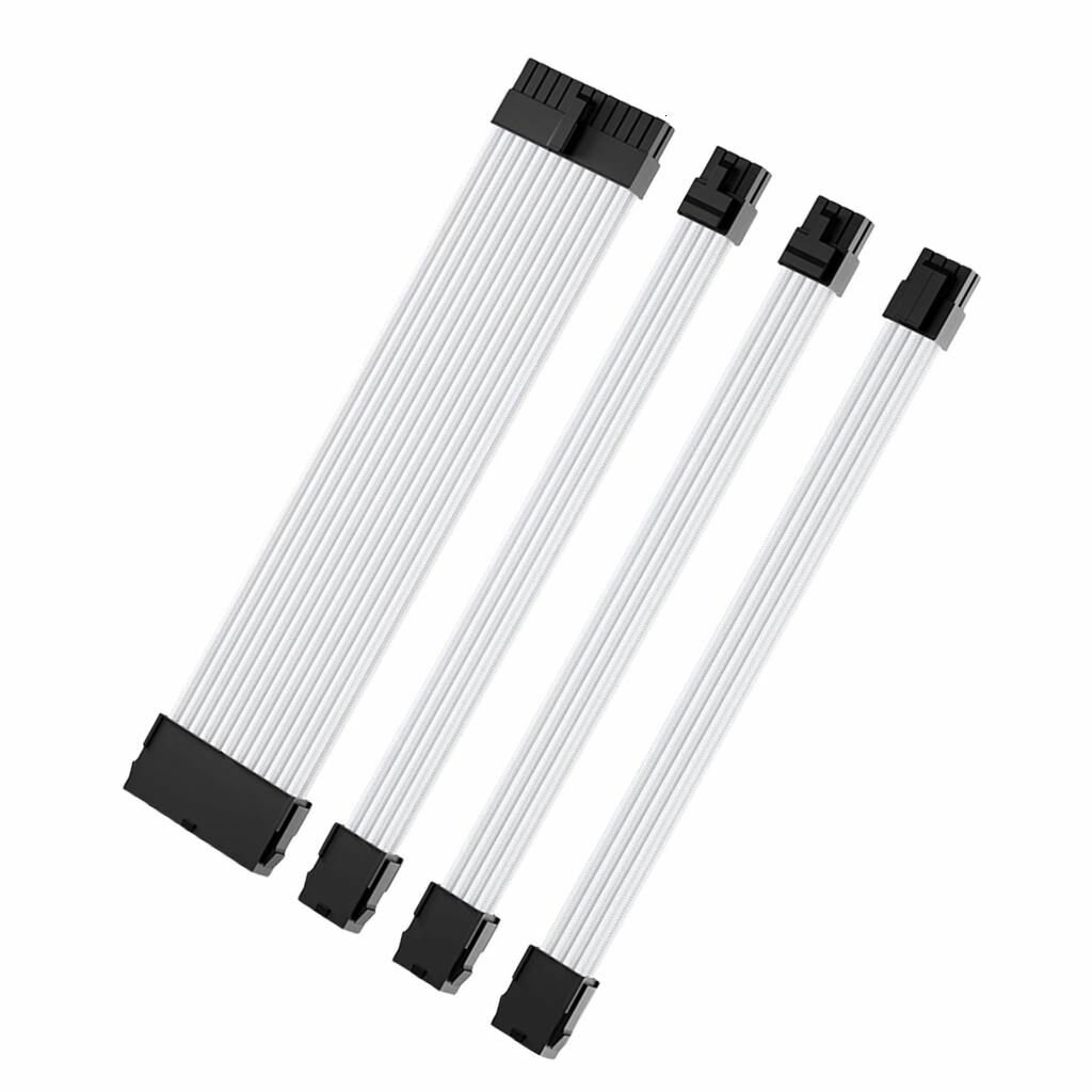 24PIN для материнской платы и GPU PCIE 6+2P CPU 4+4Pin 8PIN цветные модульные кабели 18AWG, Белый