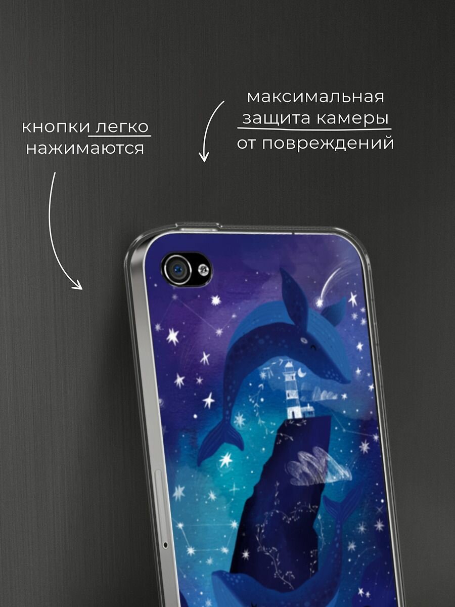 Чехол на Apple iPhone 4/4S / Айфон 4/4S с принтом "Ночные киты" — фото 1