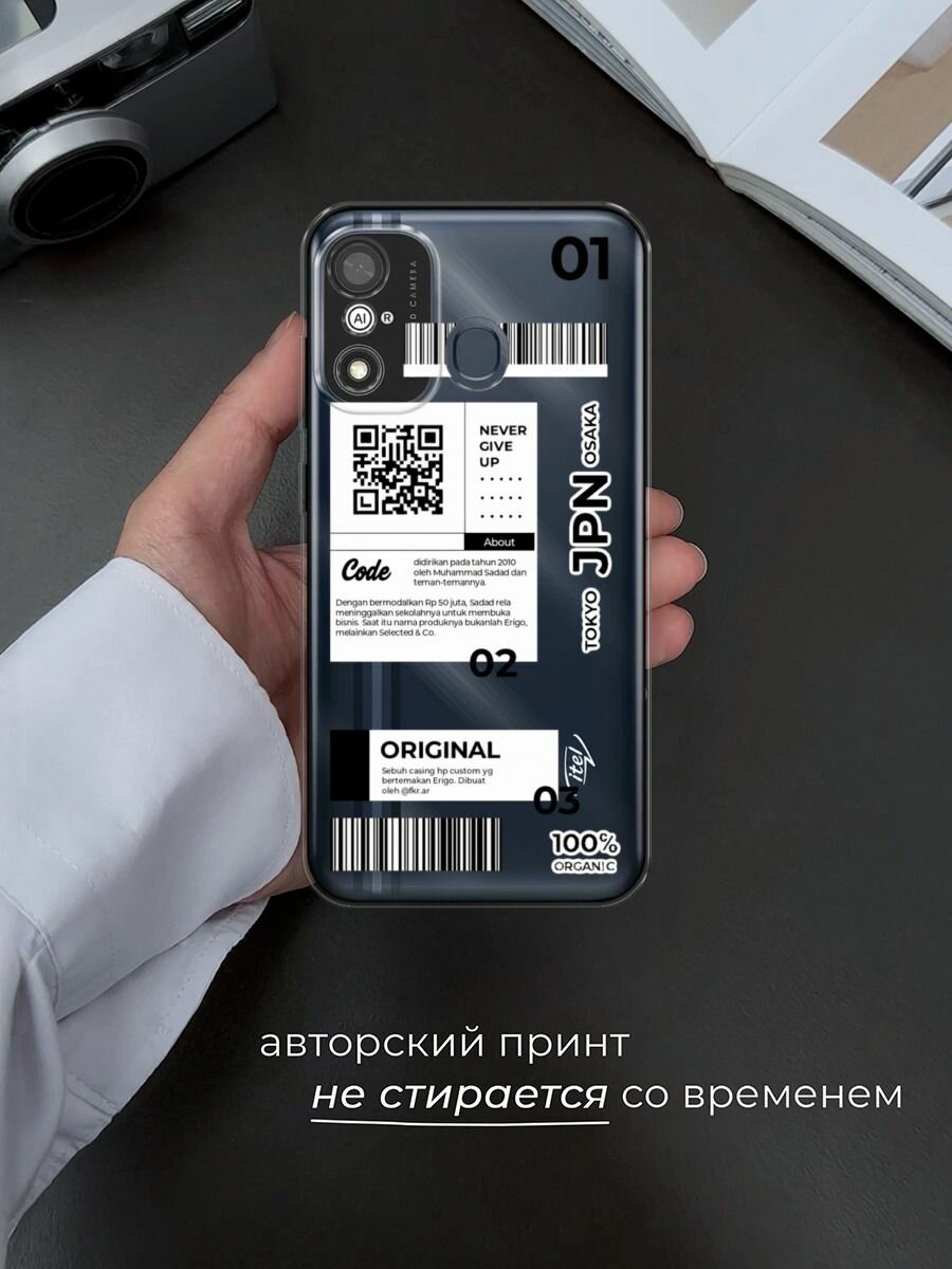 Силиконовый чехол на Itel A27 / Ител А27 с принтом "JPN", прозрачный — фото 1