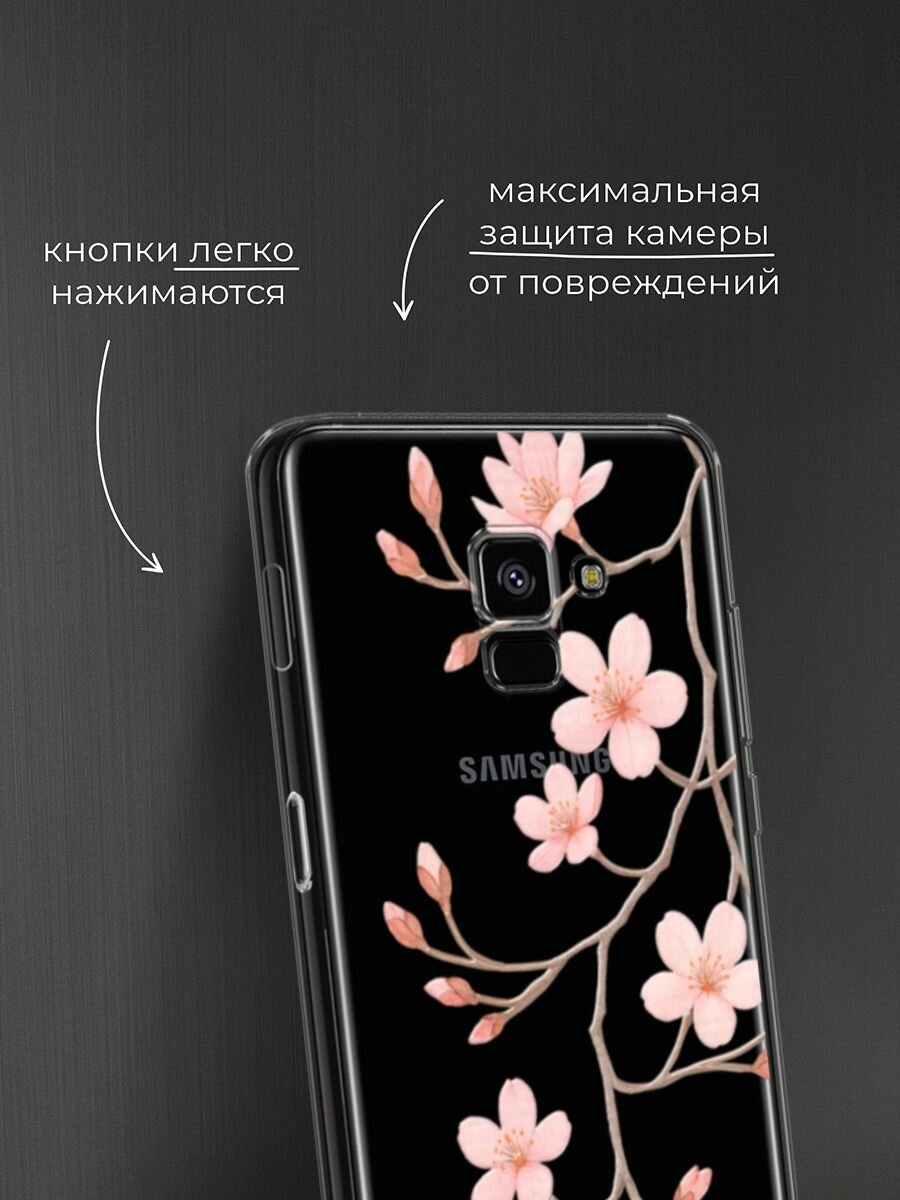 Чехол на Samsung Galaxy A8 + / Самсунг Галакси А8 Плюс 2018 с принтом "Веточка распускающейся сакуры 2" — фото 1