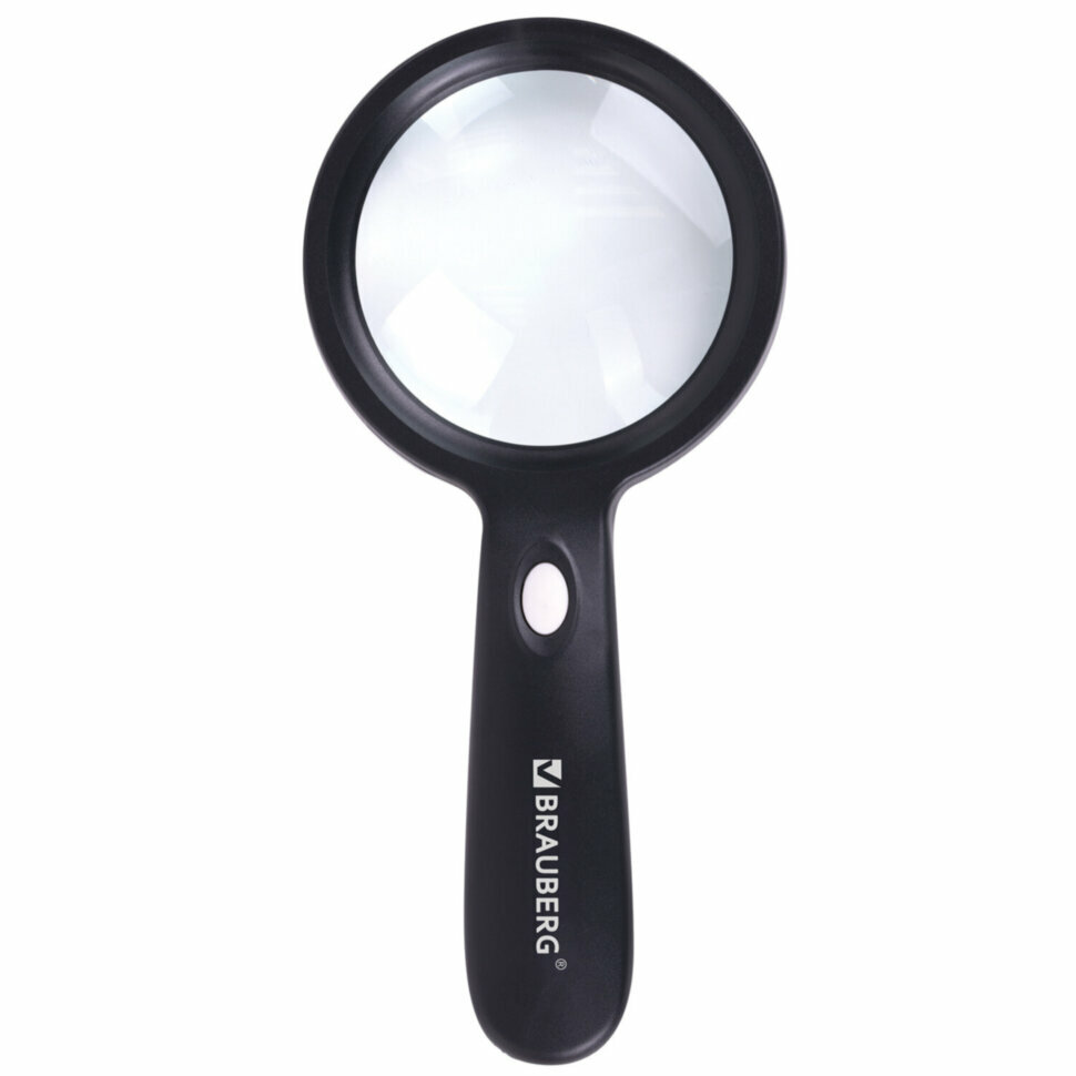 Лупа просмотровая с led-подсветкой, диаметр 90 мм, увеличение 10, корпус черный, BRAUBERG, 455928, 455928