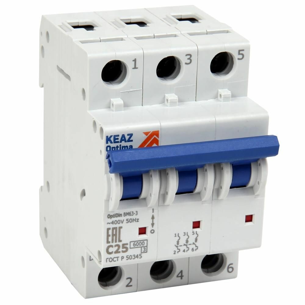 Выключатель автоматический КЭАЗ трехполюсный, 63А, расцепитель C, 6кА, AC