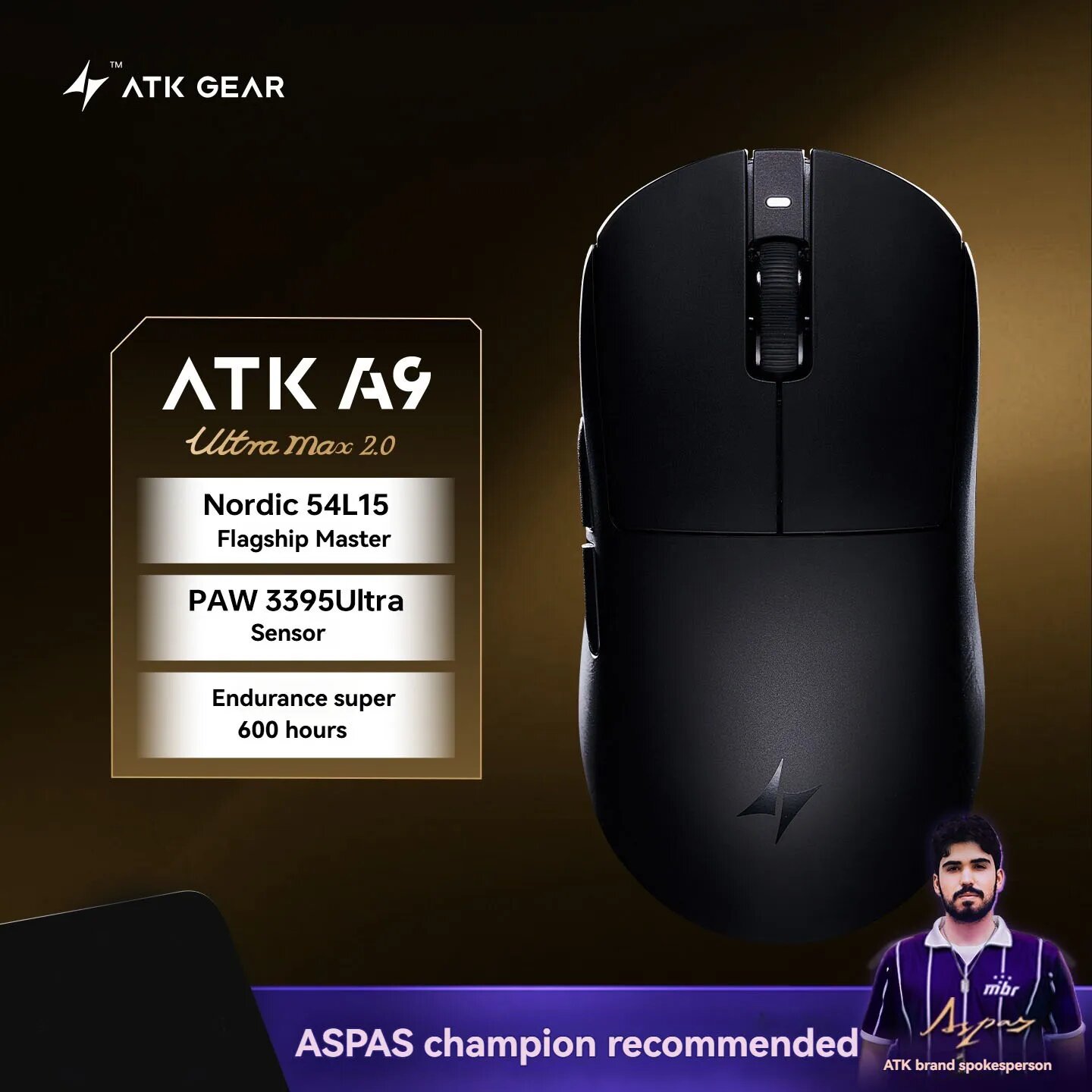 Беспроводная игровая мышь Atk A9 Ultimate 53г Фиолетовый, BK-UltraMax