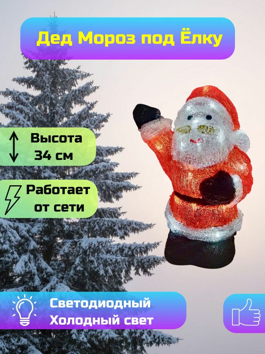 Новогоднее украшение "ДЕД мороз", Дедушка Мороз под Ёлку, Светящийся