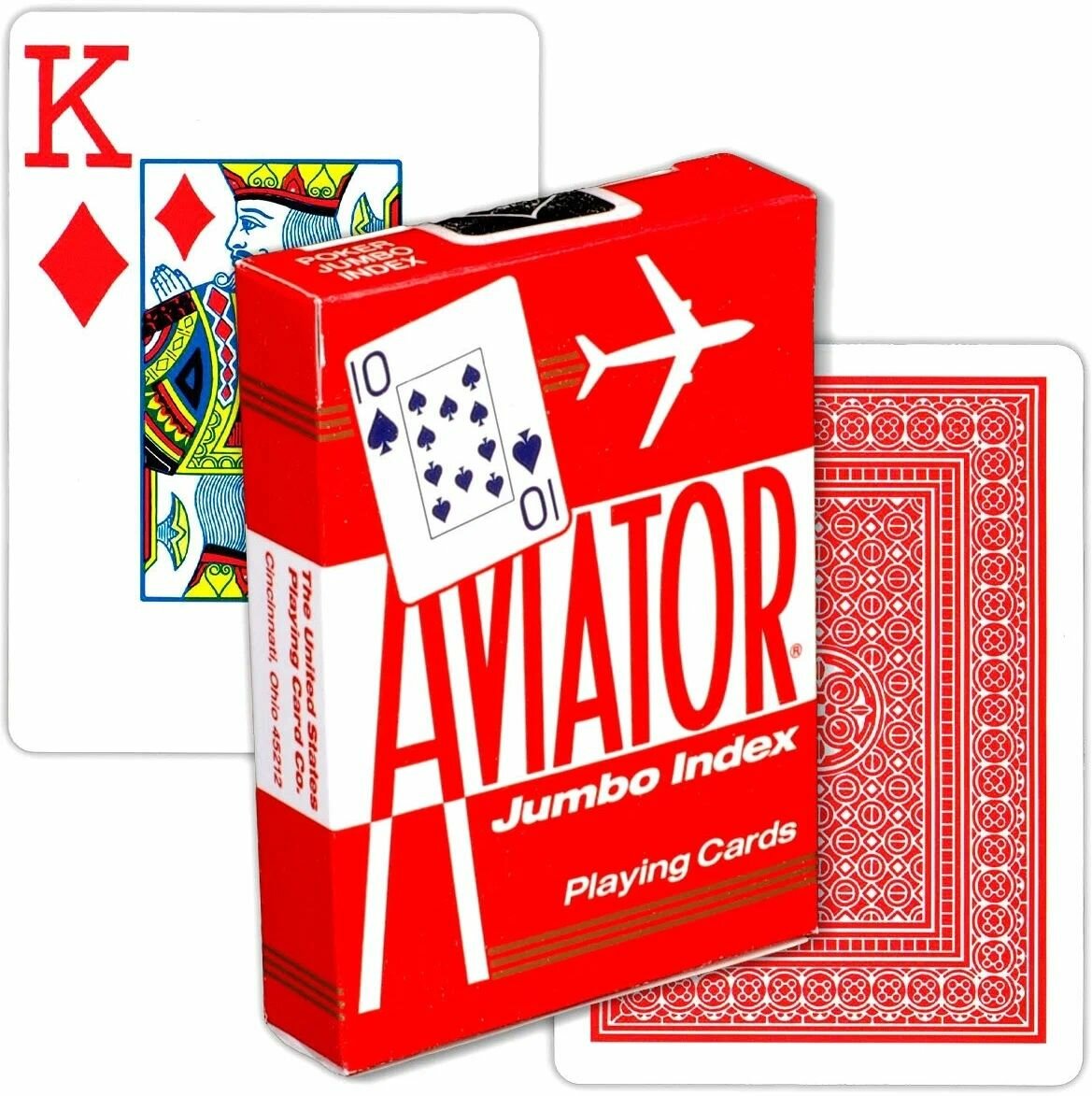 Карты Aviator Jumbo Index Red, покерные, 54шт, красные, с пластиковым покрытием