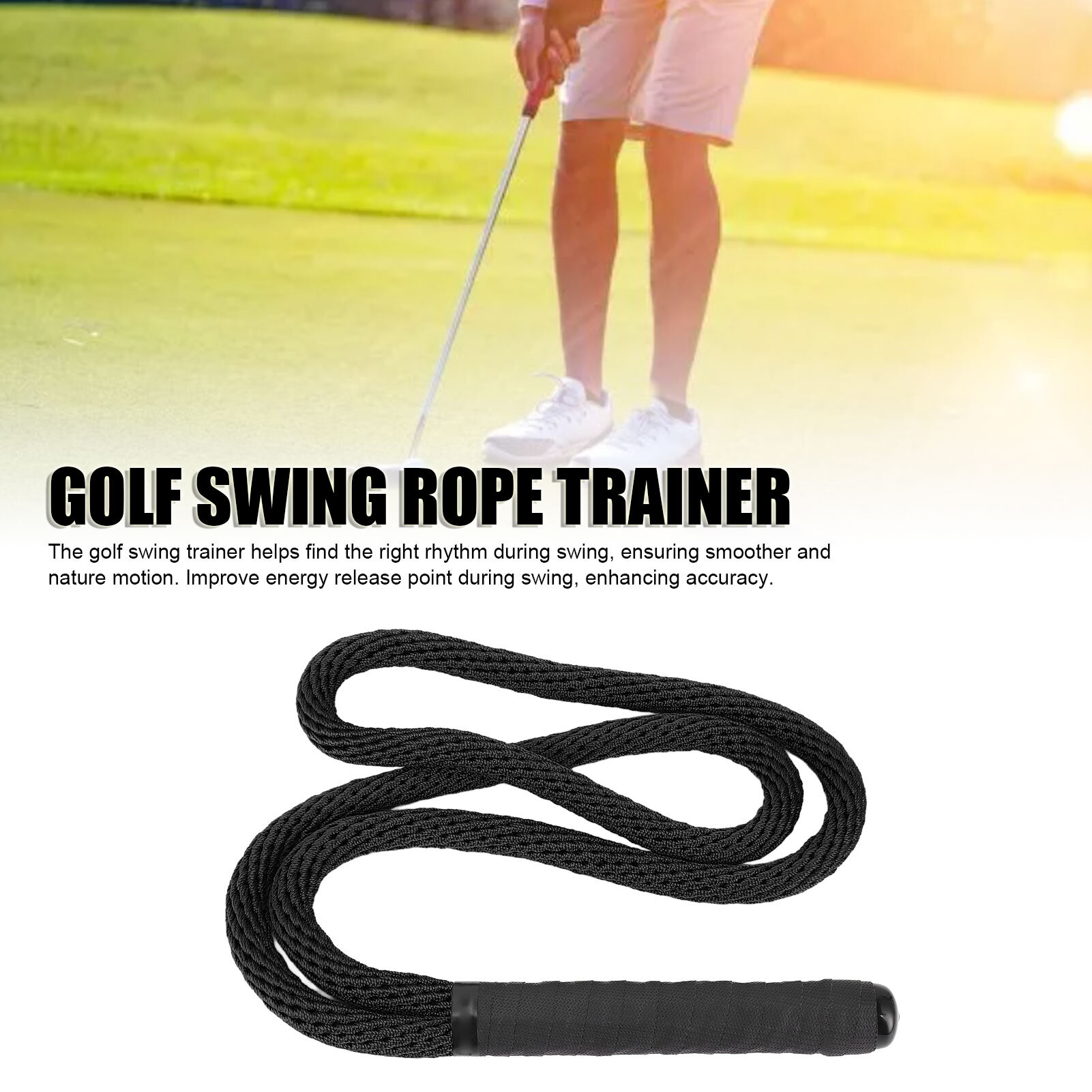 Тренажер для гольфа Swing Rope Trainer Улучшенные навыки Повышенная точность отбивания Тренировка скорости гольфа Swing Rope Тренировочная веревка для путешествий дома, черного цвета