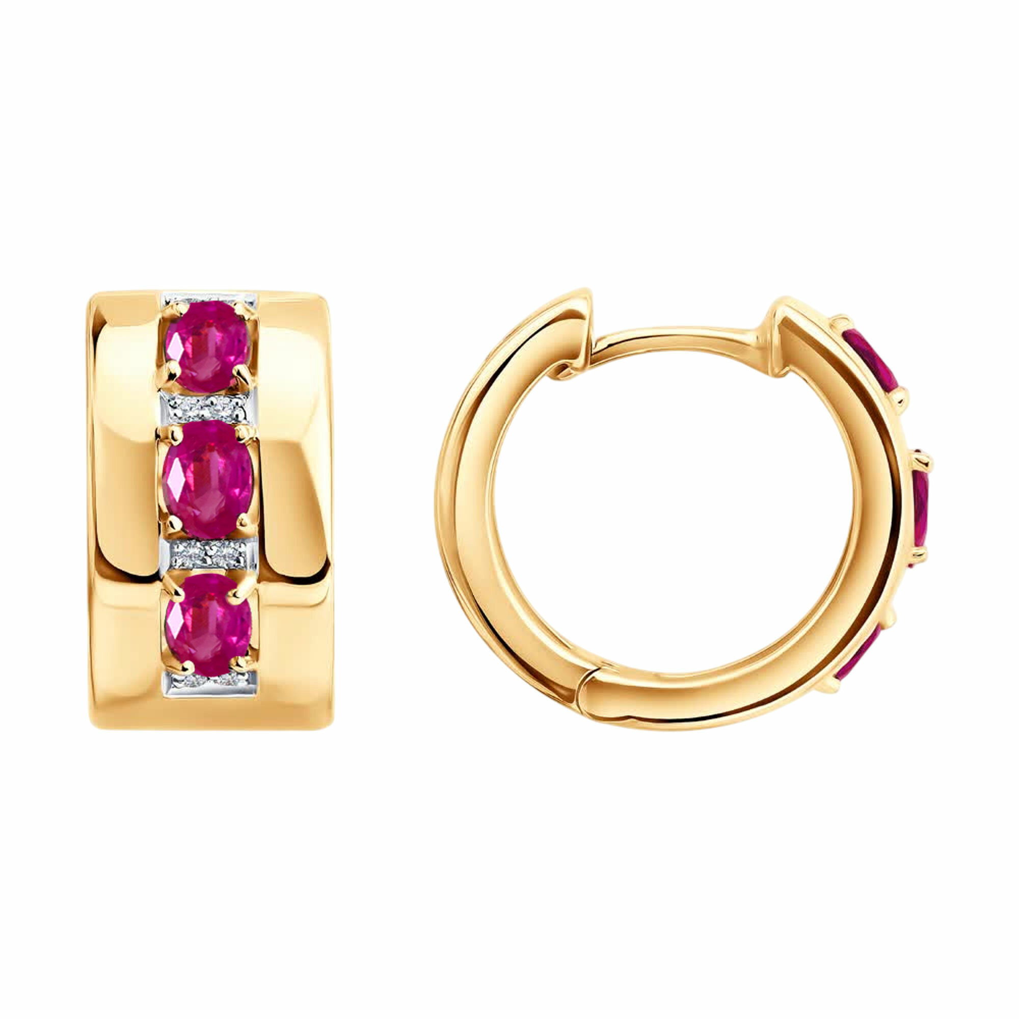 Серьги, красное золото, 585 проба, рубин, бриллиант