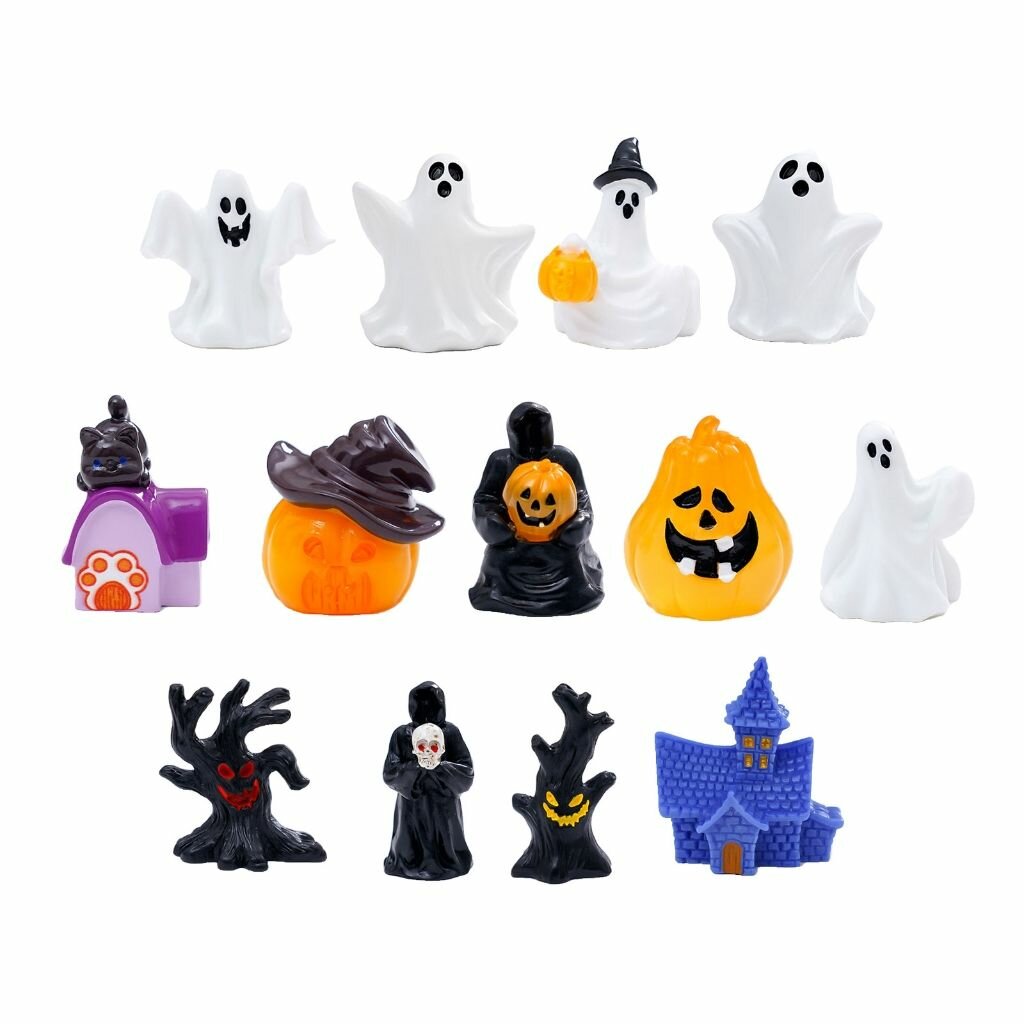 Набор фигурок из смолы на Хэллоуин 13 миниатюрных фигурок Ведьмы, тыквы и призраки Украшения для полки и стола