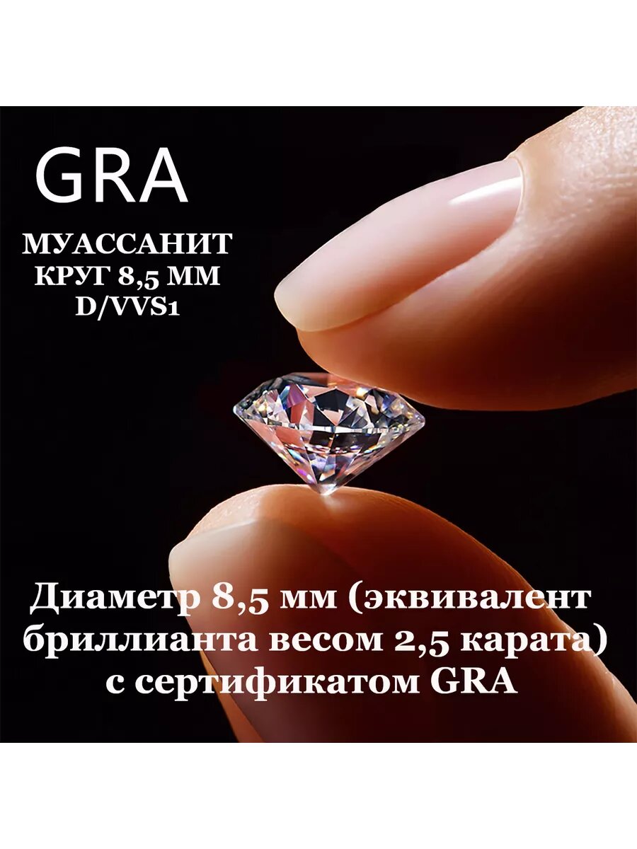 Муассанит Отдельно Бриллиант D/VVS1 8,5мм 2,5ct Круг 57гр
