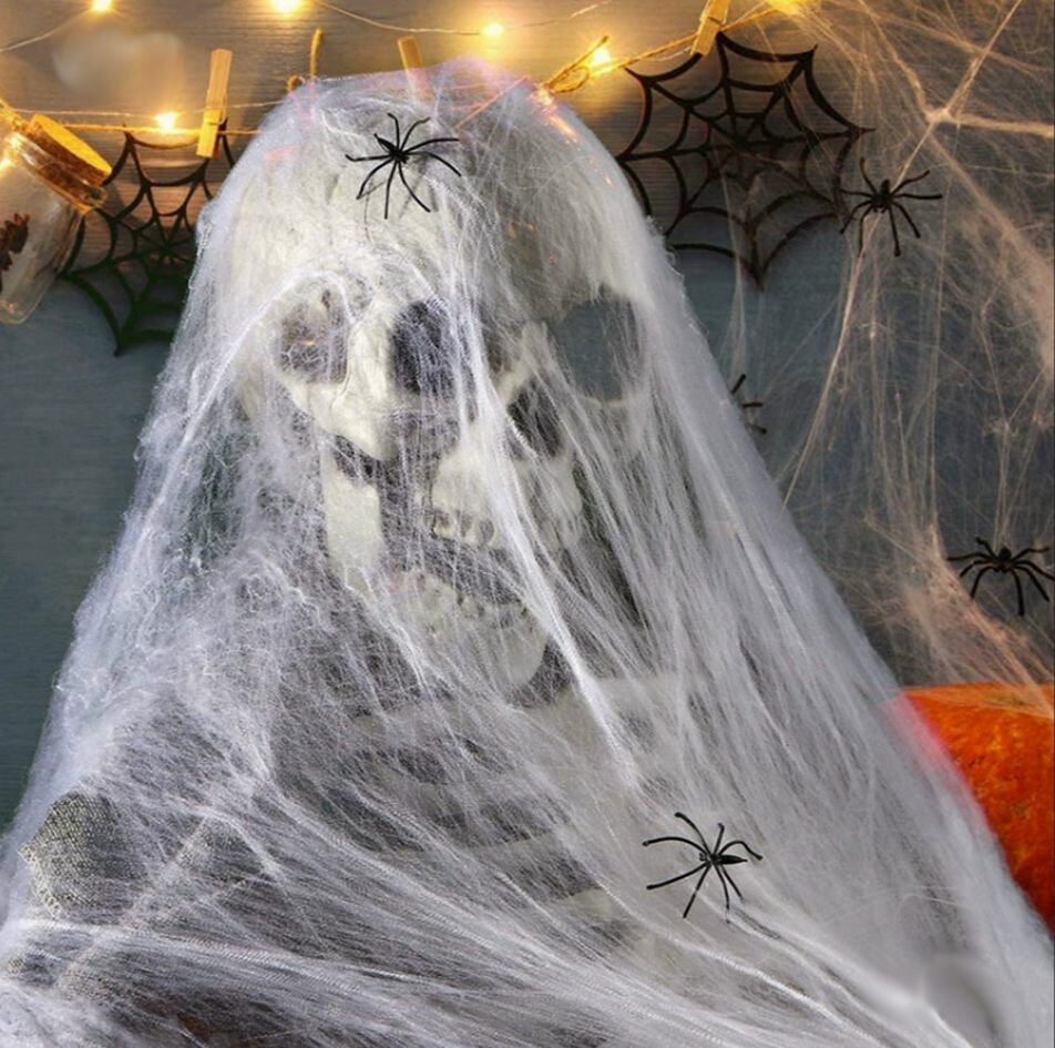 Паутина белая с 2 пауками 1х1м, Хэллоуин вечеринка