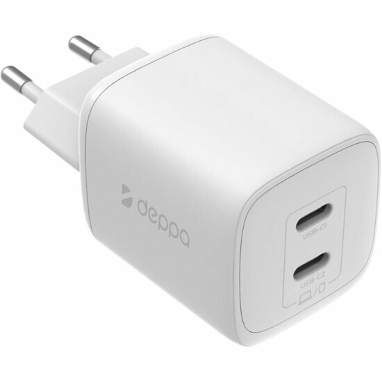 Сетевое зарядное устройство Deppa 45Вт, 2xUSB-C, PD 3.0, QC 4.0+, GaN, белый (11479)