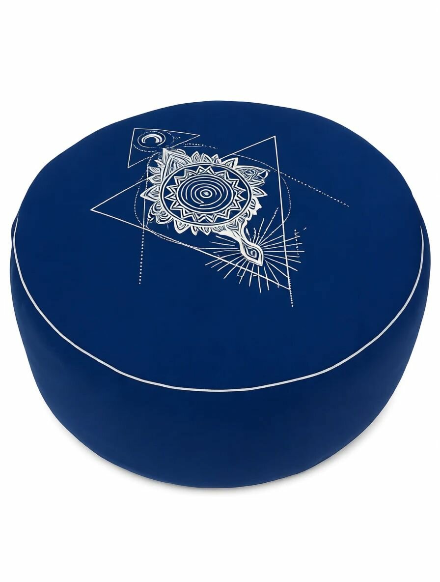 Красивая круглая подушка пуф, 2 чехла, регулируется плотность, лузга, Чакра Аджна синяя