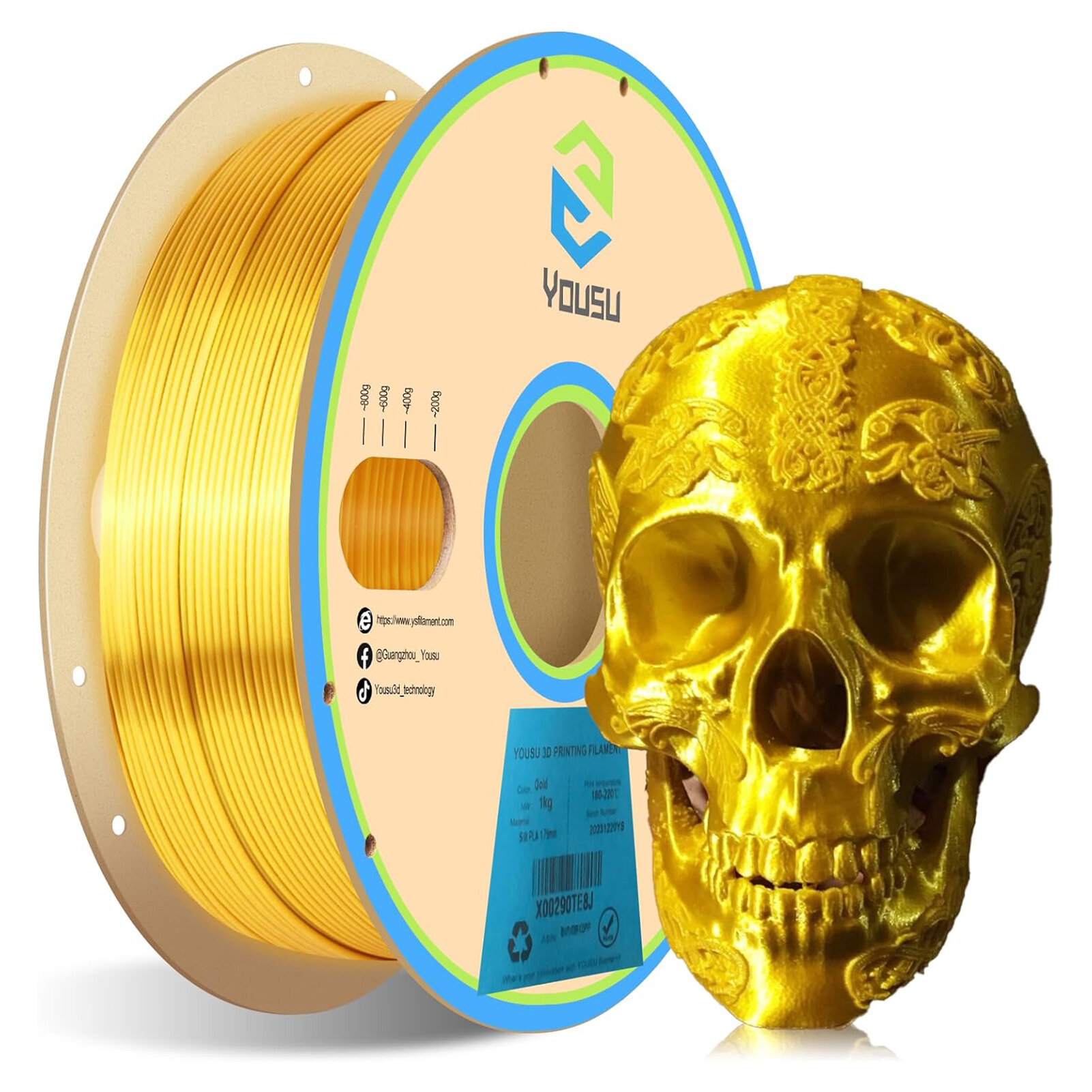 3D-филамент YOUSU Silk PLA 1.75 мм, золотой, 1 кг