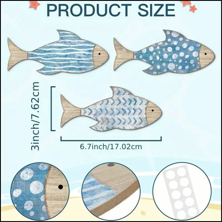 3 шт/компл, деревянные настенные украшения в форме тропических рыбок, морская тематика, универсальные аксессуары в морском стиле