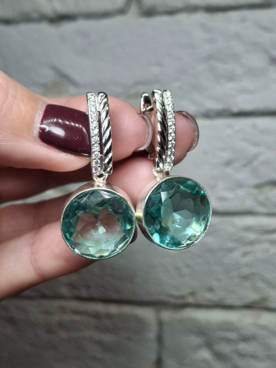 Серьги с подвесками, аметист, празиолит