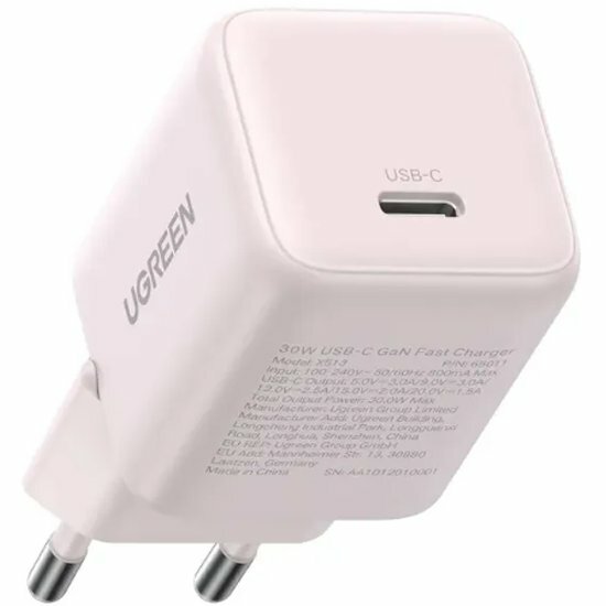 Сетевое зарядное устройство Ugreen X513 30Вт, USB-C, быстрая зарядка GaN, розовый (65011)