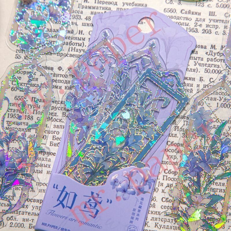 Закладка, Mr.Paper, флористический дизайн, золотая фольга, материал из ПВХ, творческий инструмент для чтения, 10 штук в коробке.