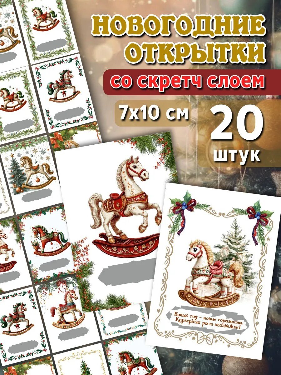 Новогодние мини открытки подарки 2026, набор с пожеланиями под скретч слоем Новогодний декор