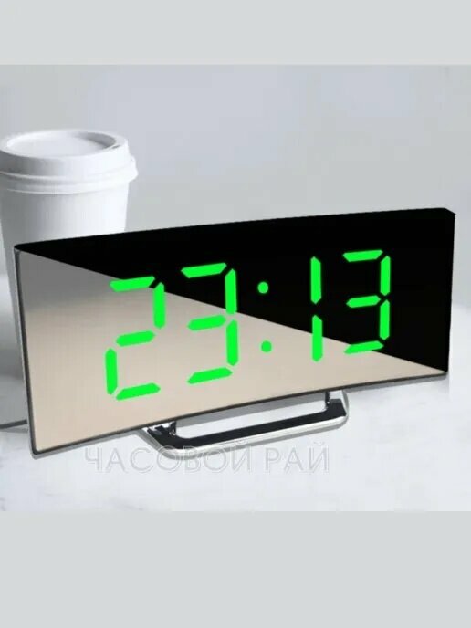 Часы электронные настольные с будильником DT-6507 зеркальное табло / Цифровые часы настольные. Черные с зеленым дисплеем.