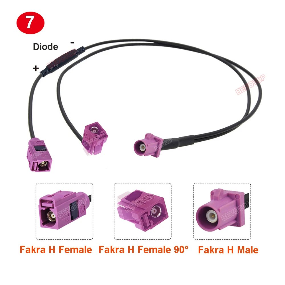 BEVOTOP Кабель-разветвитель Fakra H RG174 30/50/100/150 см 2M, H M to H F H F90
