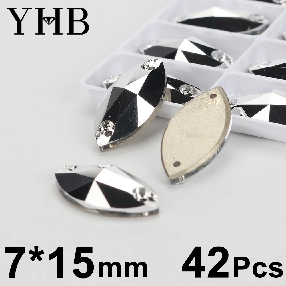 Швейные камни Rolivi стеклянные серебристые Nevette 7X15mm