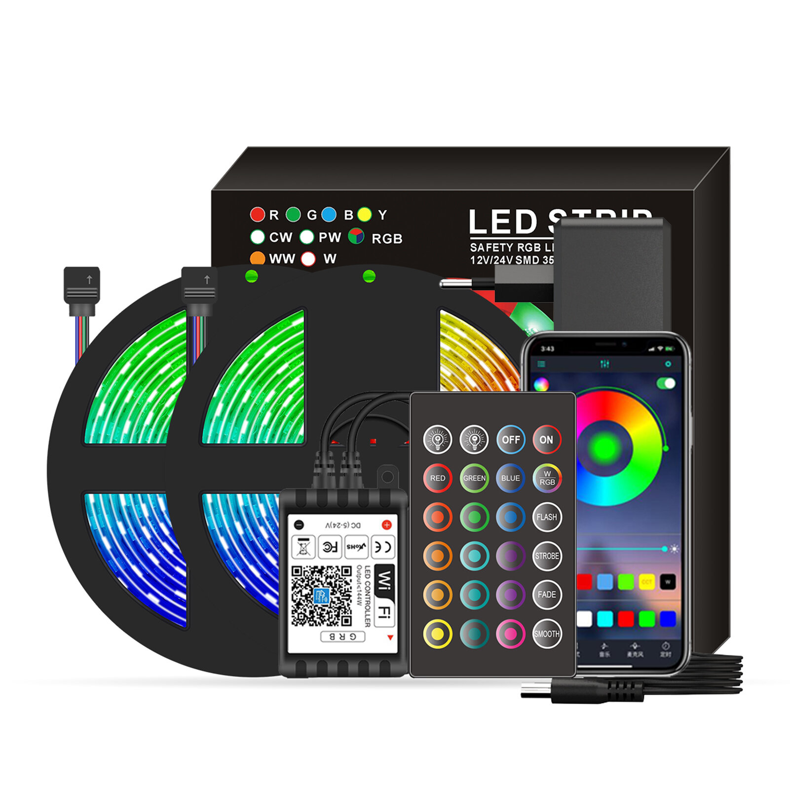 Смарт лента светодиодная WiFi RGB 32.8ft 5050 с голосовым управлением, приложением и пультом 24 кнопки лента для украшения Рождества для дома, вечеринок, фестивалей