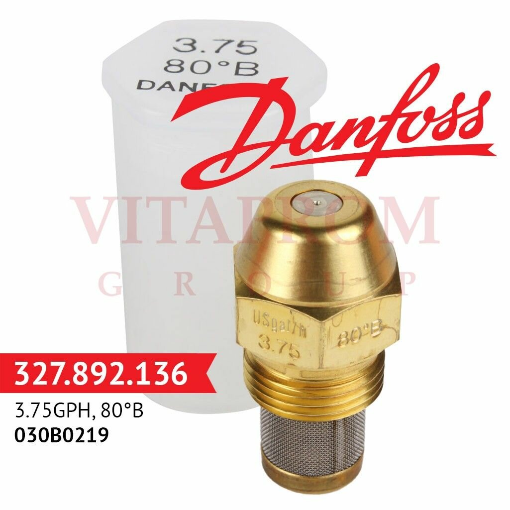 Форсунка Danfoss 3.75GPH, 80B, 030B0219, В - образная форма распыла, угол 80 градусов, для дизеля
