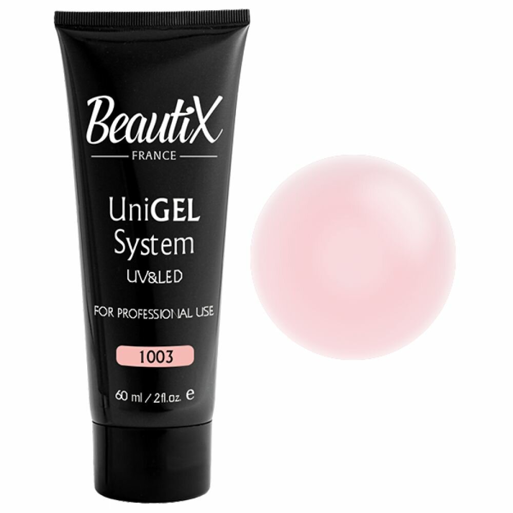 BeautiX Unigel system Акригель для наращивания и моделирования ногтей 1003 нежно-розовый, 60мл