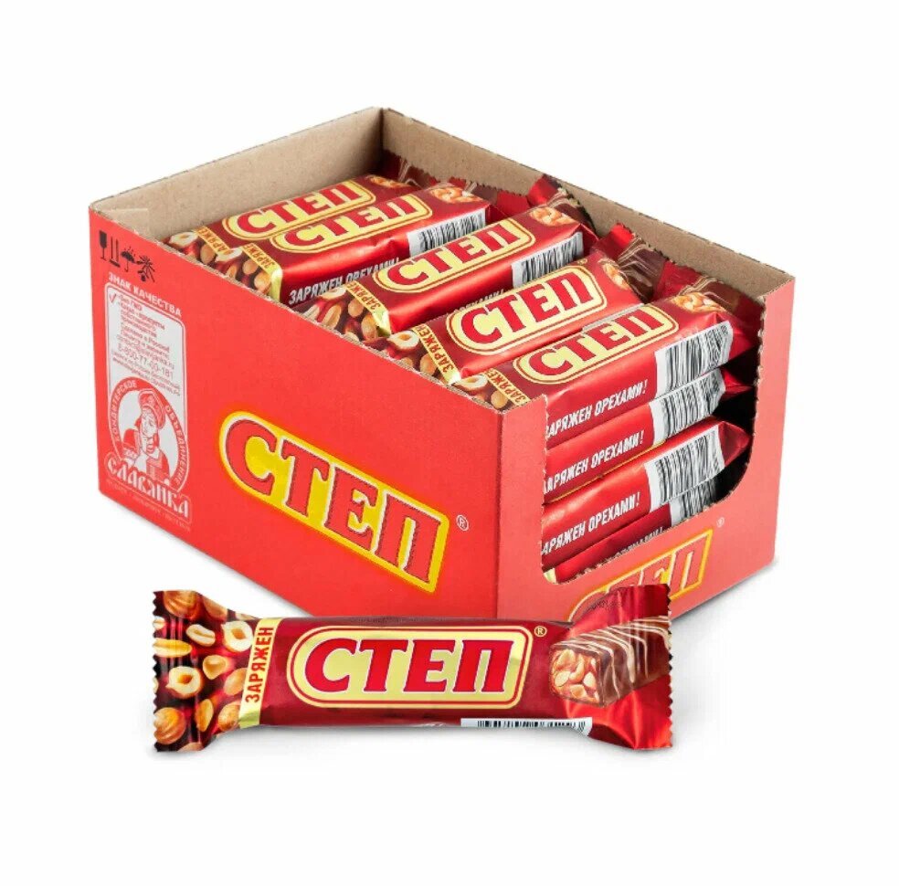 Батончик Славянка "Золотой Степ", с арахисом и карамелью, молочный шоколад, 50 г 25 штук