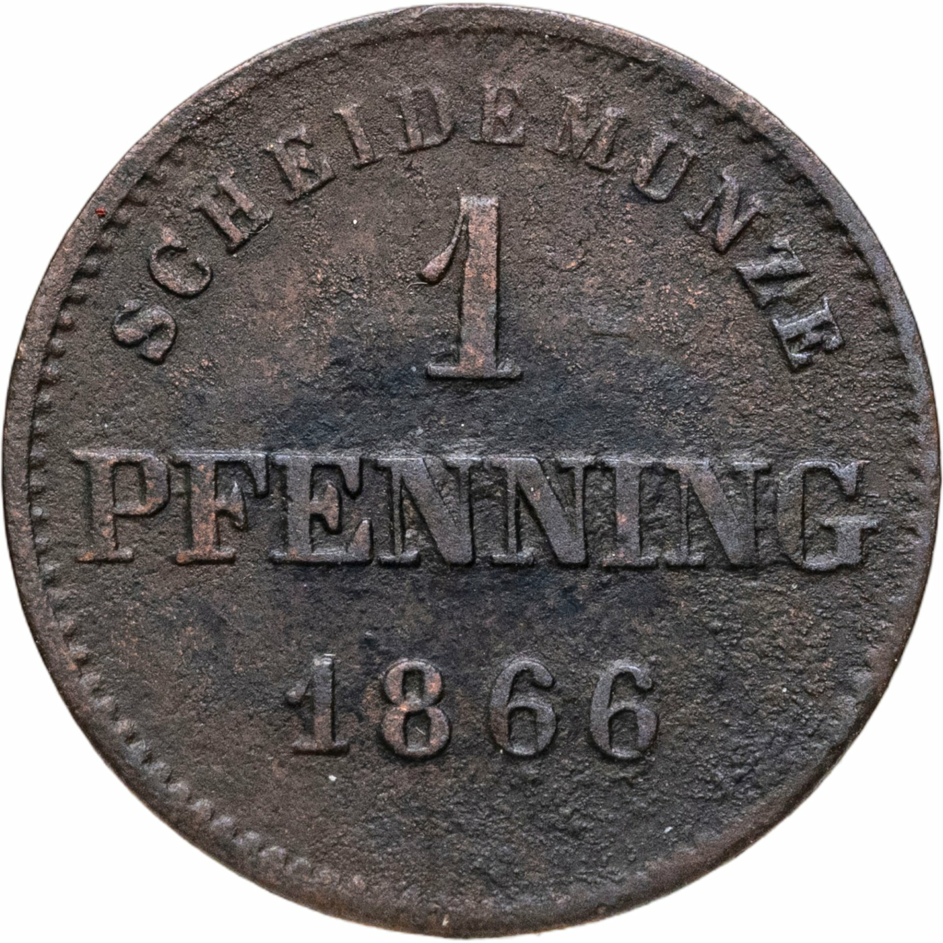 Бавария 1 пфенниг 1866, Медь, в сохранности VF
