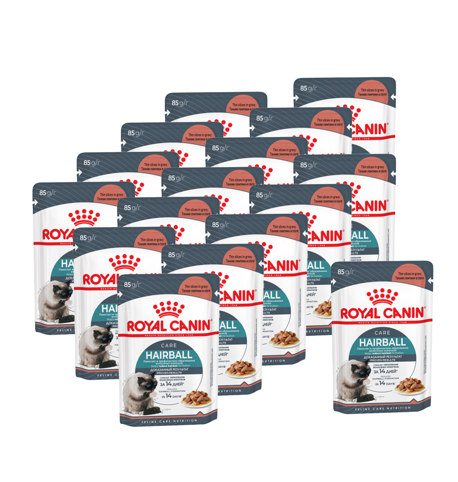 Влажный корм (консервы) ROYAL CANIN HAIRBALL CARE для взрослых кошек для вывода шерсти в соусе пауч, 85 гр x 16 шт.