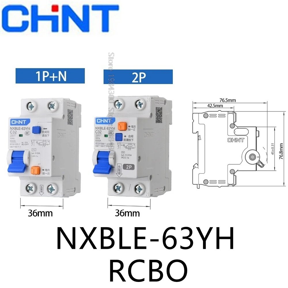 Автомат защиты RCBO CHINT 30mA 2P 32A