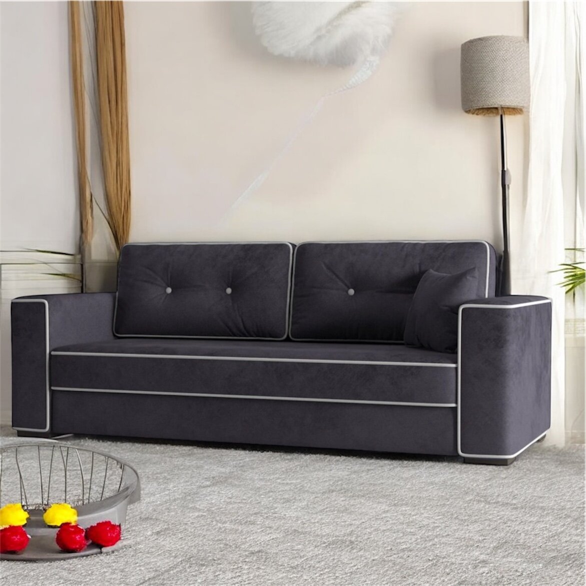 Диван-кровать Prinston, Независимый пружинный блок, Антивандальный велюр, Механизм еврокнижка, Для Дома, Цвет серый