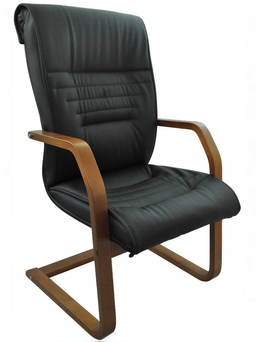 Кресло для конференц-зала Factor Вип 2ДС, кожа/экокожа черная, дерево темный орех