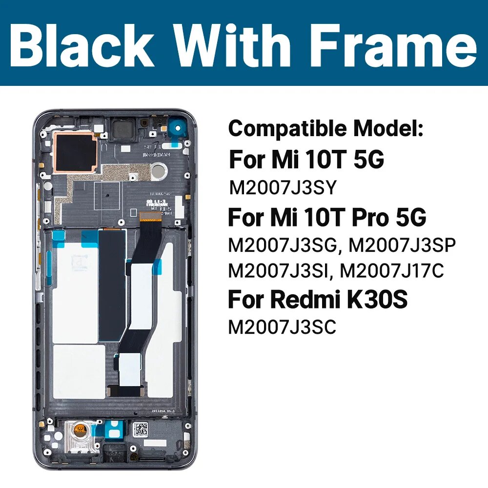 Дисплей в сборе Black With Frame для Xiaomi Mi 10T Pro 5G