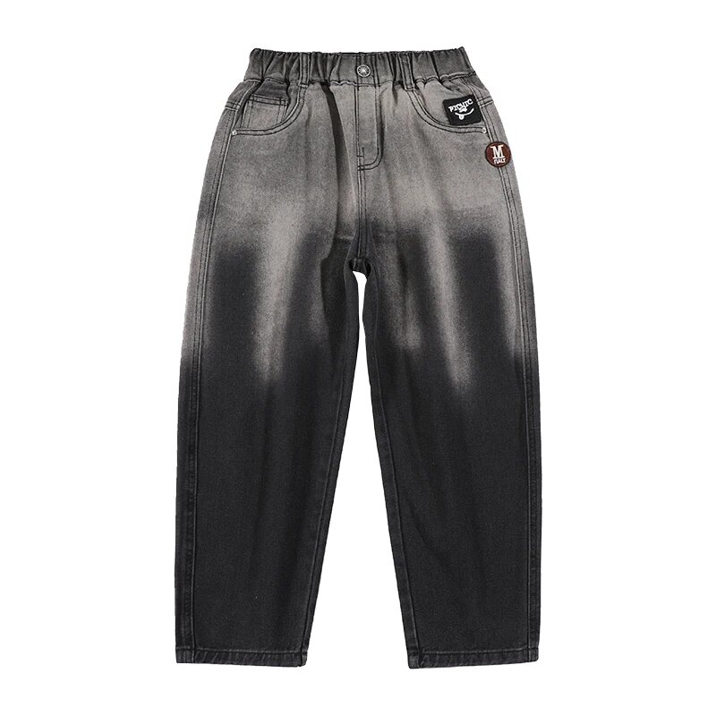 RONG CH Топовые чёрные градиентные джинсы для мальчиков школьные повседневные модные брюки 5-14 лет