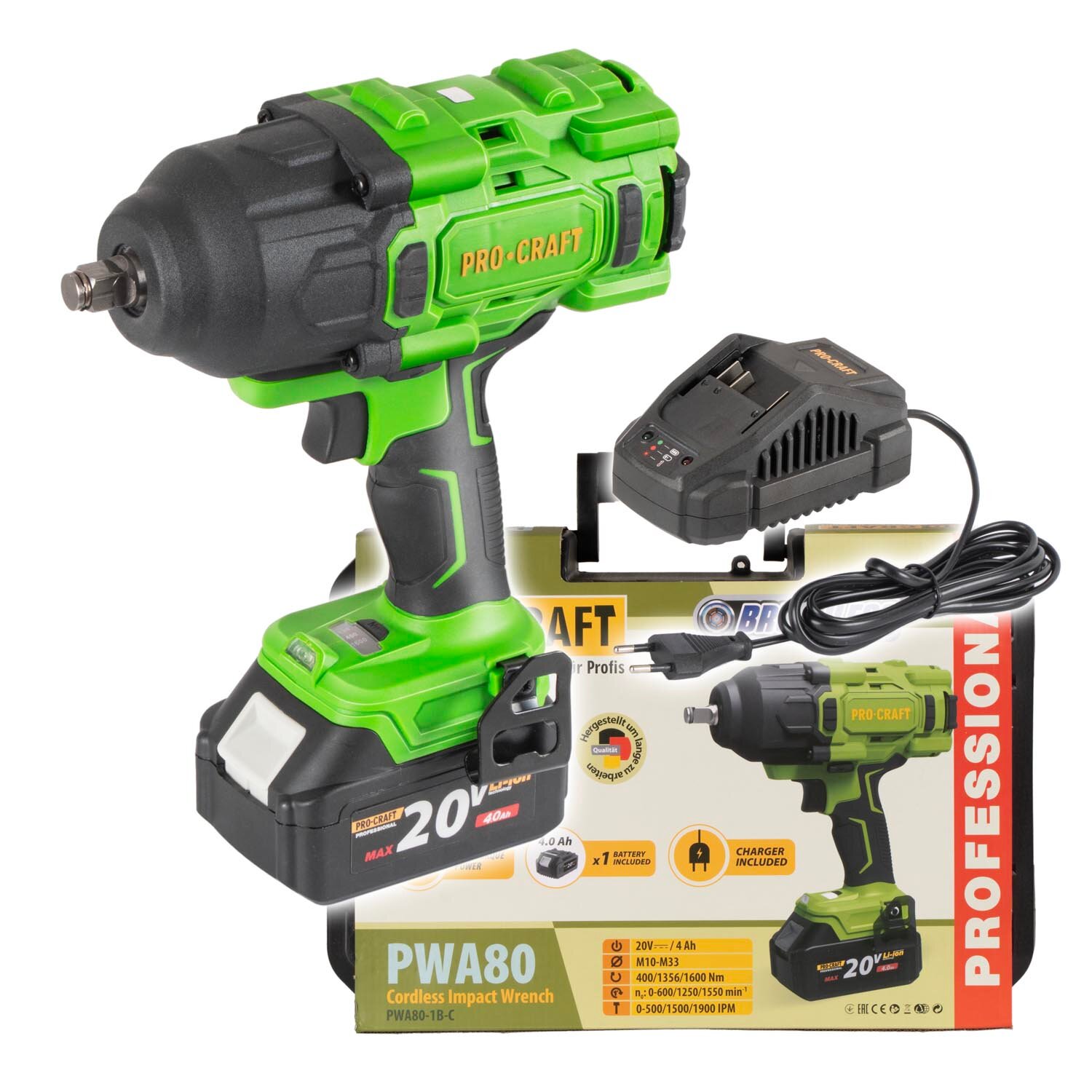 Гайковерт аккумуляторный Pro-Craft PWA80, с бесщеточным двигателем, 1600Нм