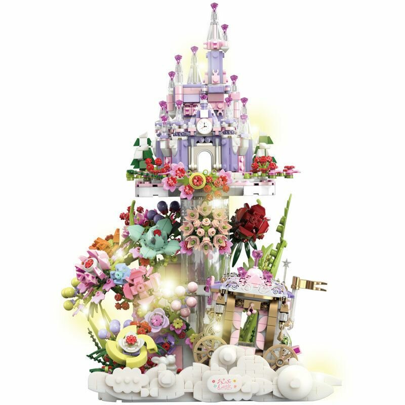 Модель для сборки из строительных блоков-Розовый замок с подсветкой, подарок для детей