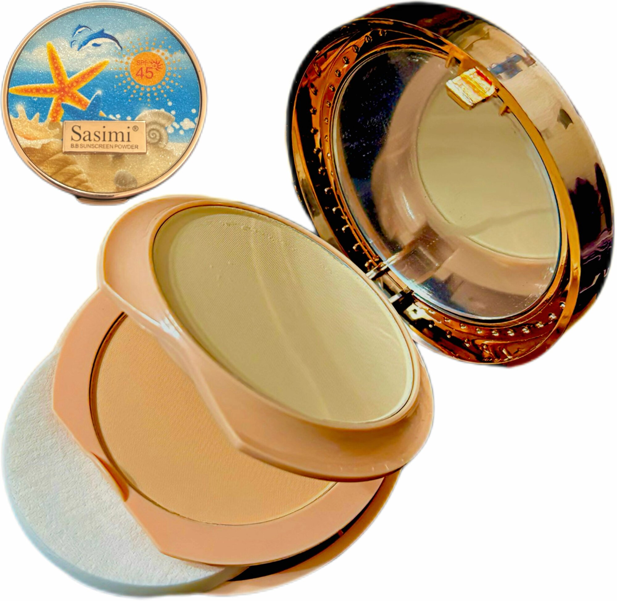 SASIMI Пудра для лица отбеливающая 3 в 1 B.B Sunscreen powder SPF 45 PA+++ тон 02, 18 гр