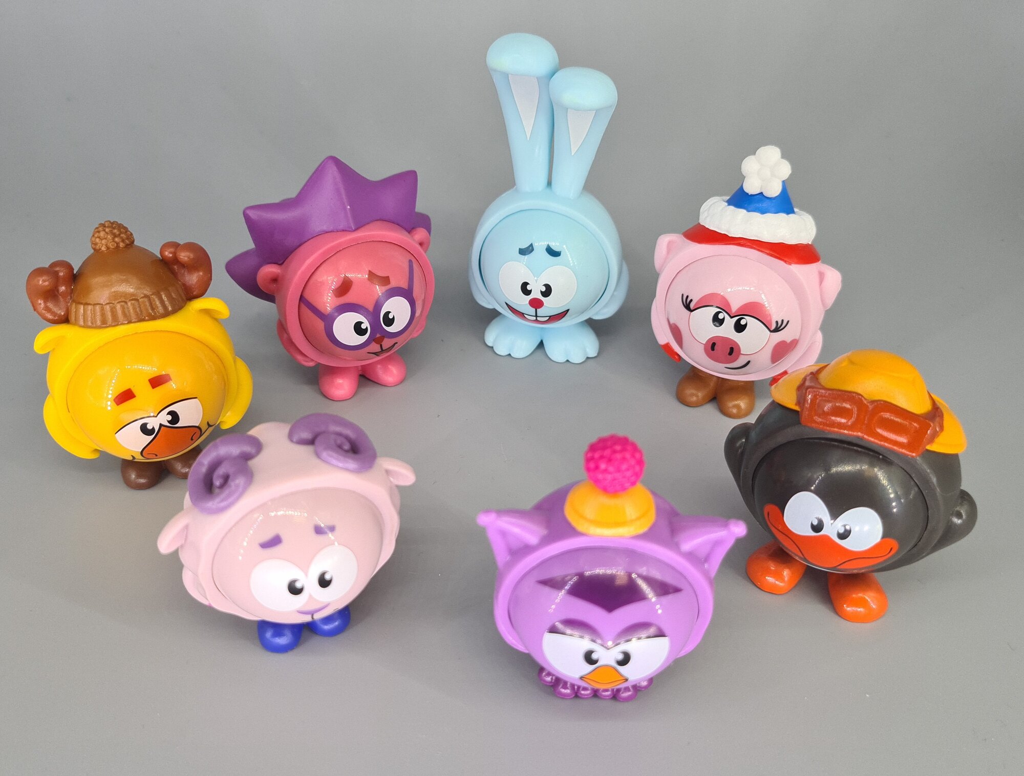 Полная коллекция из 7 игрушек "Смешарики" Крош, Лосяш, Бараш, Пин, Ёжик, Нюша, Совунья. Ростикс, 2025 г