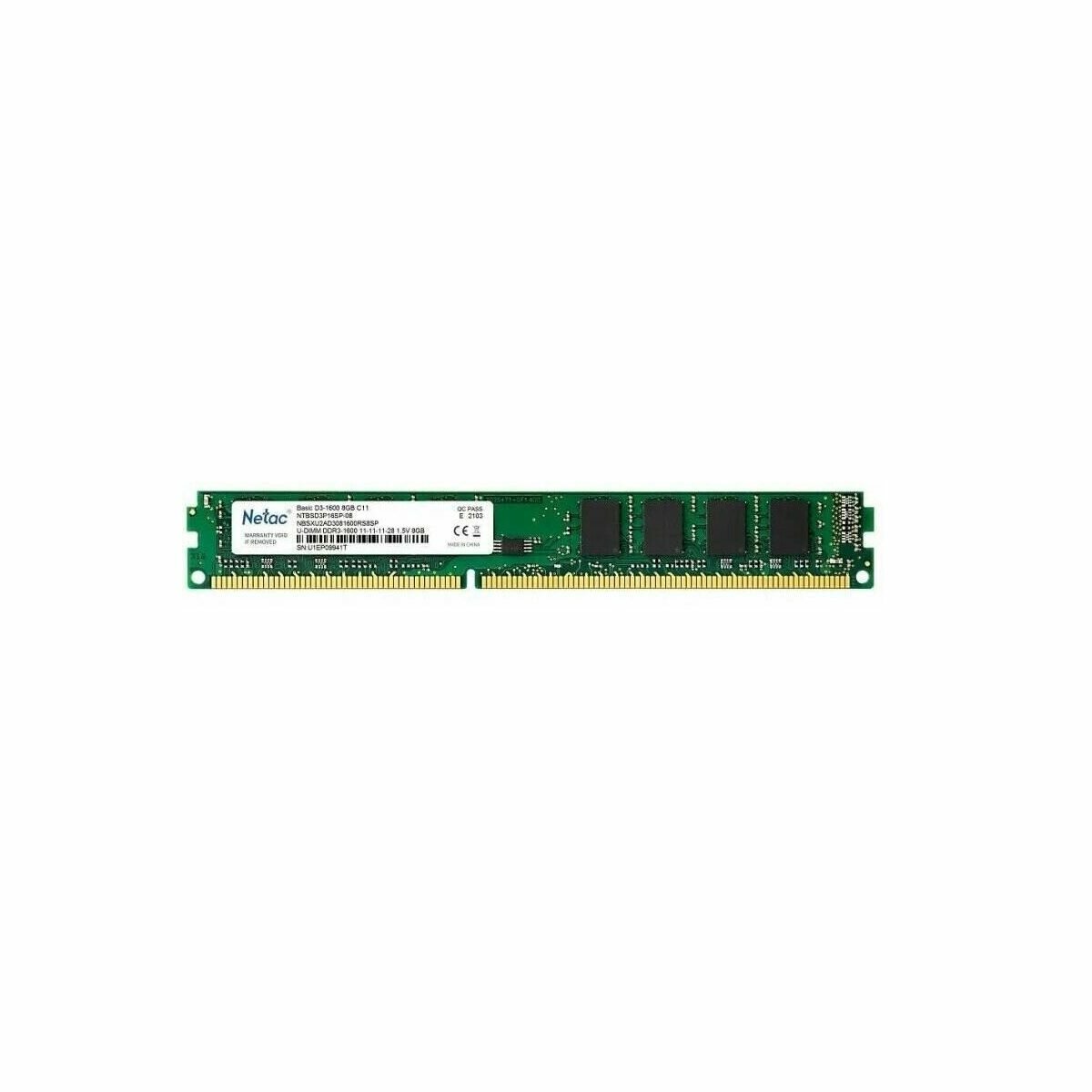 Оперативная память Netac DDR3 DIMM 8Gb 1600Mhz, (NTBSD3P16SP-08) CL11 (1797399)