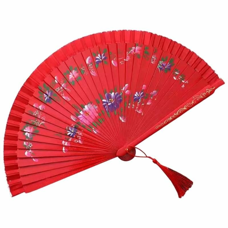 Испанский складной веер из шелка, красный