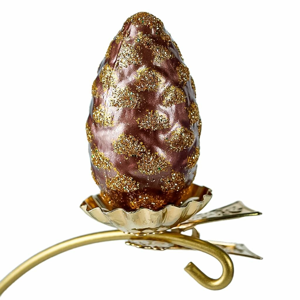 Елочная игрушка фигурка стеклянная "Шишка на лягушке-6" д3,6см, h8,2см, ручная художественная роспись, подарочная упаковка