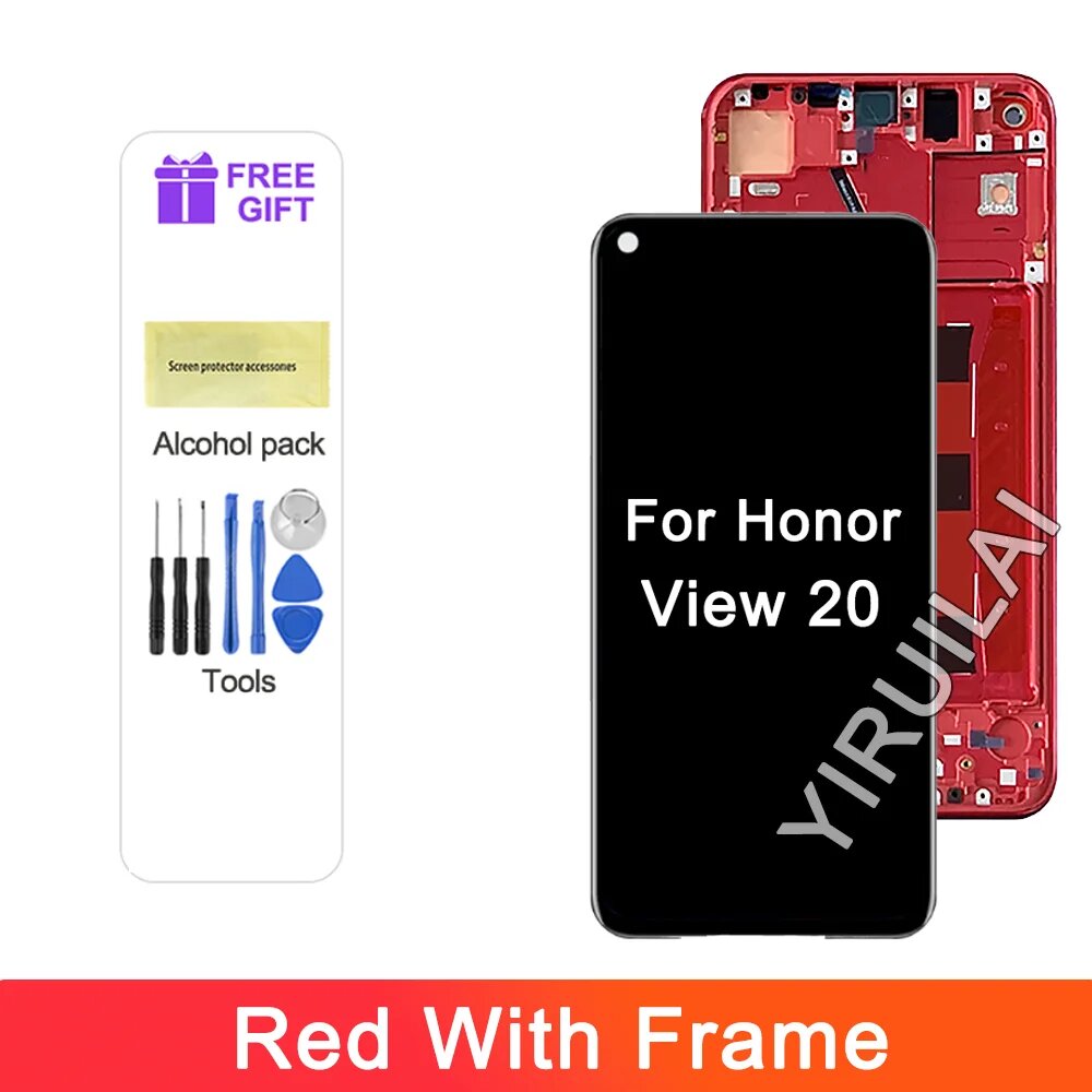 6,4 'для Huawei Honor View 20 ЖК-дисплей цифровой сенсорный экран с заменой рамки Red With Frame