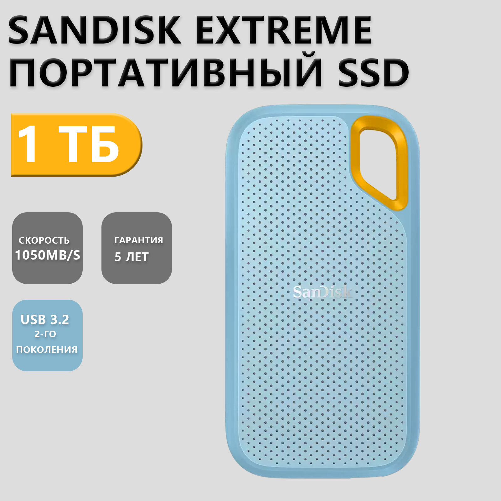 Портативный внешний SSD SanDisk 1ТБ NVMe E61 SanDisk Extreme Portable, синий