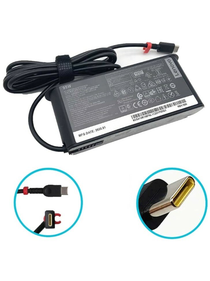 Зарядное устройство для ноутбука Lenovo, Yoga Slim 7-15IIL05, 20V - 4.75A, (Штекер: Type-C) 95 Вт Slim Round