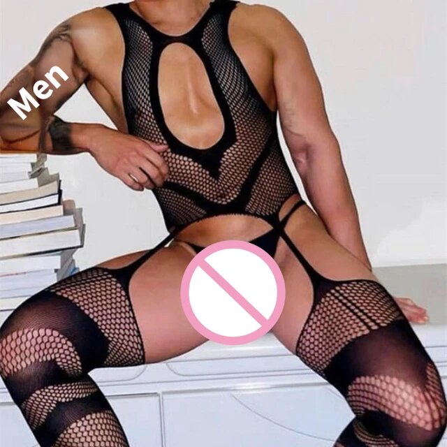 Мужская стильная пижама 2024 года, мужской боди, сексуальные колготки, мужское нижнее белье, черная сетчатая пижама для мужа.