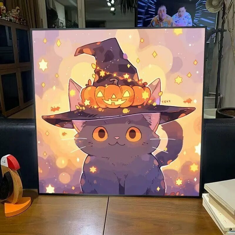 Картина по номерам 20x20 см - Хэллоуин и милые коты (набор для рисования)