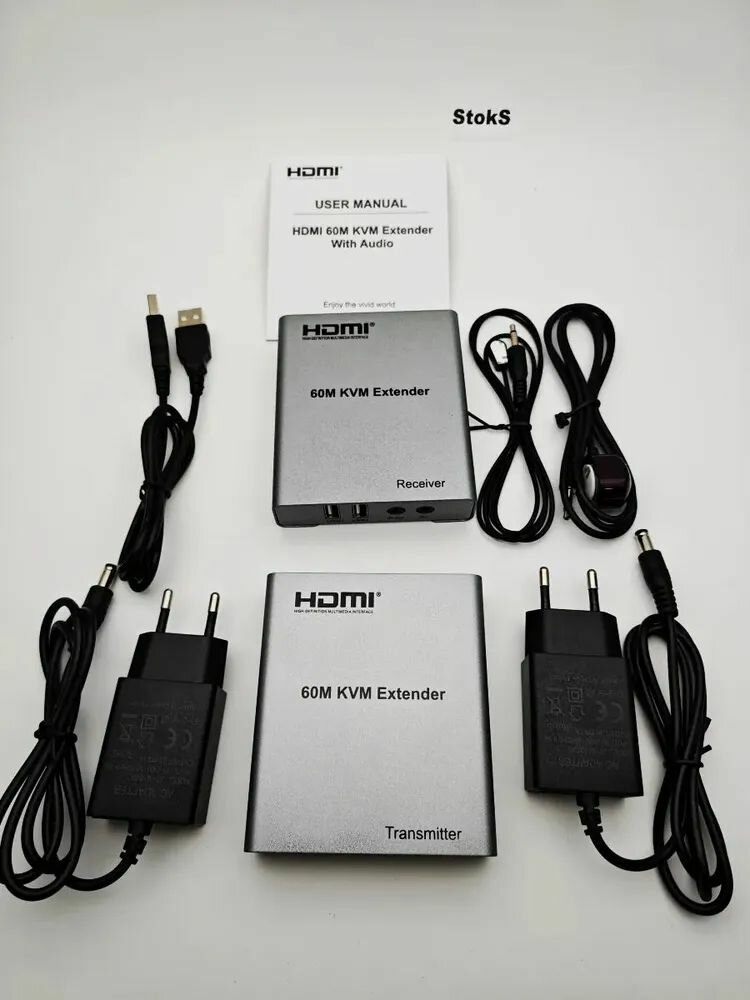 Удлинитель HDMI+USB до 60 м. KVM extender RJ45-HDMI